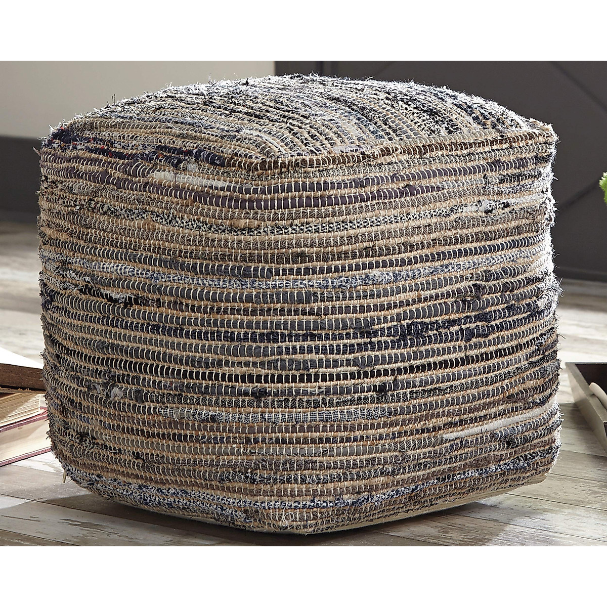 Signature Design by Ashley Absalom Hemp Pouf, 16 x 16 Inches, Multicolored