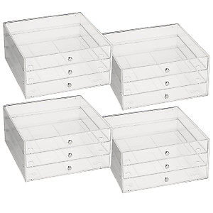 Simply Tidy Clear 3-Drawer Organizer Organize Cosmetics, Stationary, and Arts & Crafts - Bulk 4 Pack
