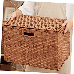 Cabilock Wardrobe Organizer Seagrass Storage Basket Drawer Storage Makeup Organizer File Storage Organizer Small Basket with Lid Wicker Organizing Bins Imitation Rattan Simple Storage Bag