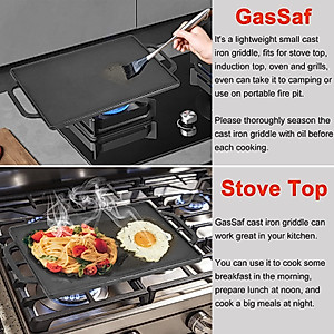 GasSaf Cast Iron Double Sided Griddle Stove Top Indoor Cooking, Reversible Grill Pan for Gas Grill Top Outdoor Camping, 13 x 8.25 Stovetop Griddle Pan, Double Burner Gas Stove Grill Flat Griddle Pan