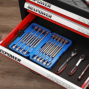 MIXPOWER 3/8" Drive Extra Deep Hex Bit Socket Set, 1/8 Inch to 3/8 Inch, 3mm to 10mm, SAE & Metric, Extra Long Allen Socket Set, CR-V and S2 Steel, 18 Pieces Set