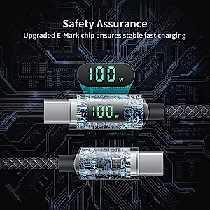 SOOPII USB C Cable, 4FT Nylon Braided USB C to USB C Cable, 100W PD Fast Charging Type-C Cable with LED Display for lPad Mini/Air/Pro, MacBook Pro, Samsung Galaxy S22/S10, Pixel, LG