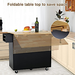 Kitchen Island with Storage,Kitchen Island on Wheels,Island Table for Kitchen,Rolling Kitchen Island,Kitchen Island Cart with Spice Rack, Towel Rack & Drawer, Expandable Top Large Kitchen Trolley Cart