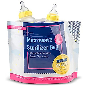15 Pack Microwave Baby Bottle Sterilizer Bags - 300 Uses Per Pack - Travel Baby Bottle Cleaner Microwave Sterilizer Bag - Breast Feeding Baby Travel Accessories - Use with Soothers & Teethers