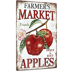Putuo Decor Apple Sign, Summer Fruit Wall Art Decorations for Kitchen, Cafe Bar, Farmhouse, Front Porch, Fruit Market, 12x8 Inches Vintage Aluminum Metal Sign