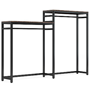 Tribesigns Free Standing Closet Organizer, Clothes Garment Racks with Storage Shelves and Double Hanging Rod, Heavy Duty Metal Wardrobe Closet Storage Clothing Shelving for Bedroom (Rustic Brown)