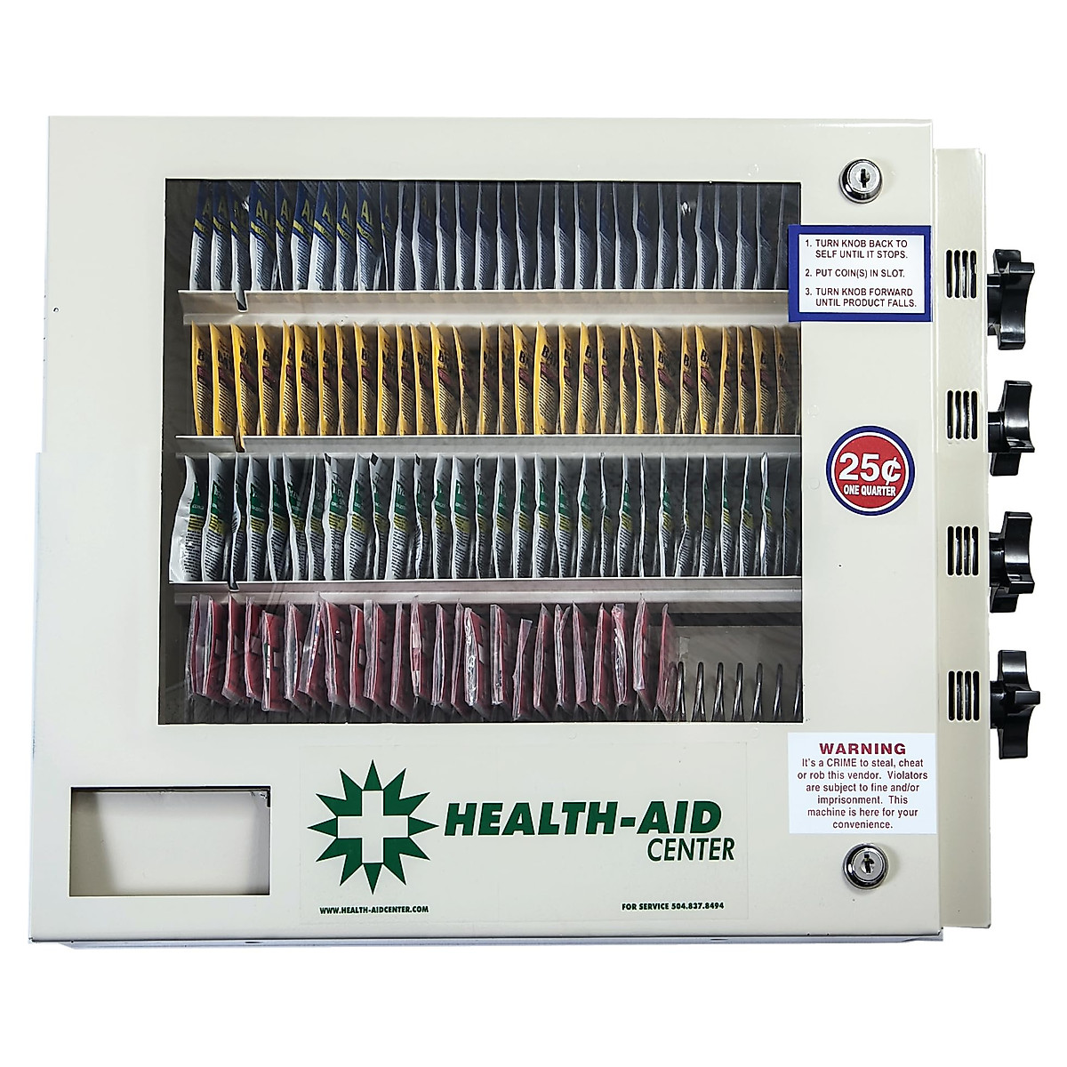 Health Aid 4 Select Medicine, Feminine Hygiene, Condom, Vending Machine with HD All Steel Coin MECHANISMS and KNOBS