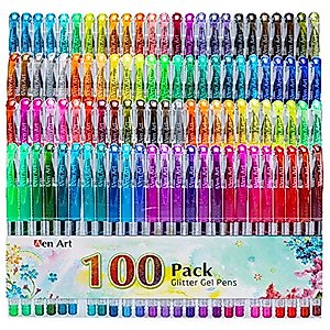 Glitter Gel Pens, 100 Color Glitter Pen Set for Making Cards, 30% More Ink Neon Glitter Gel Marker for Adult Coloring Books, Journaling Crafting Doodling Drawing