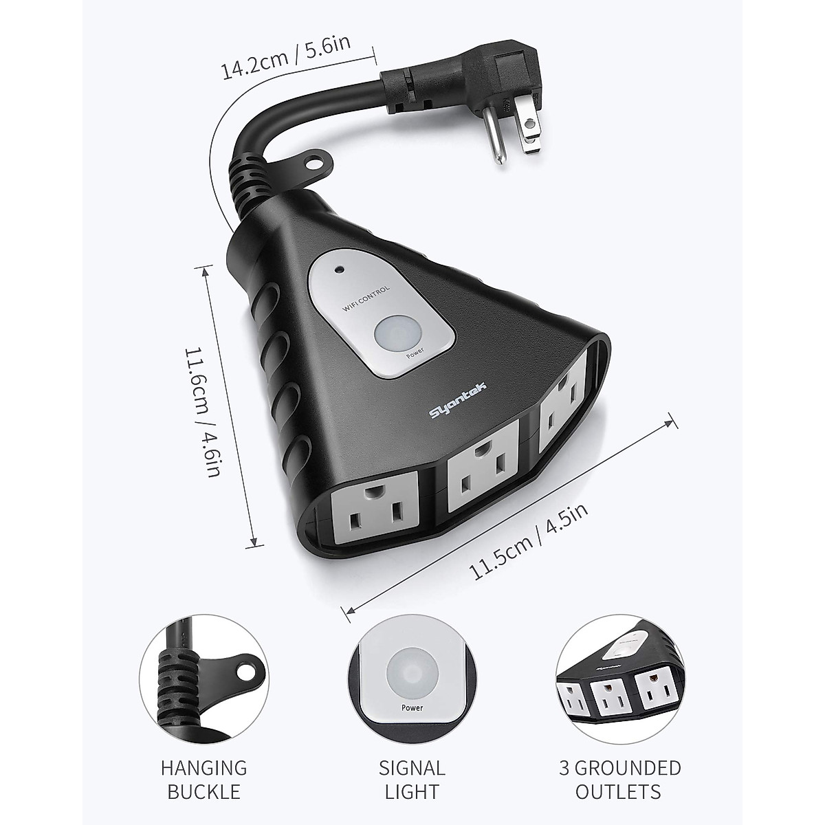 Syantek Outdoor WiFi Outlet, Smart Outdoor Plug with 3 Ground Outlets, Compatible with Amazon Alexa, Google Assistant, Remote Control, Timer, Waterproof, FCC Certified for Outdoor and Chritmas Lights