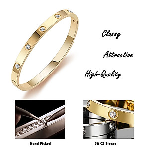 RIMRIVA Gold Bangle Bracelets for Women Trendy Love Gifts Stack Friendship Jewelry Cubic Zirconia Stones Stainless Steel Crystal Bracelet Anniversary Birthday Women