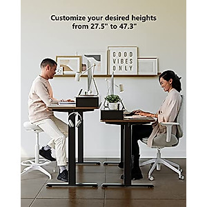 BANTI 55"x 26" Electric Standing Desk with Glass Top Monitor Stand, Adjustable Sit Stand Up Table with Double Drawer, Sit Stand Desk with Storage Shelf, Black Walnut Top