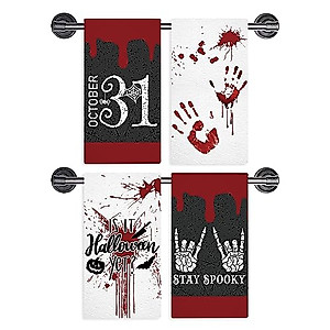 GAGEC Halloween Kitchen Towels Halloween Scary Halloween Dish Towels Set of 4, Hand Towel 18x26 Inch Drying Cloth Towel for Kitchen Home Decoration