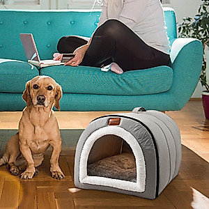 MCGOS Dog Bed Cave, 40x35x35cm Breathable Covered Dog Bed, Plush Dog Bed Cave, Washable Self Warming Pet Bed, Comfortable Warm Dog Hideaway Elastic Dog House for Cats Dogs Bunnies Rabbits Small Pets