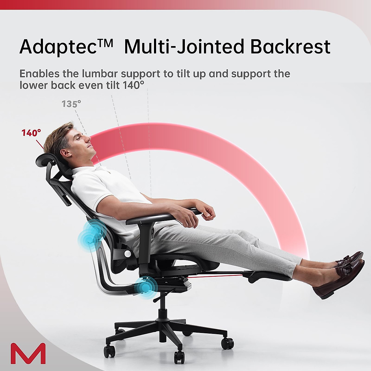 Motostuhl Q3-MT Ergonomic Office Chair with Footrest Home Office Ergonomic Chair with Soft Rubber Lumbar Support Extra Large 2D Headrest & 3D Armrest 140° Tilting Mesh Computer Chair