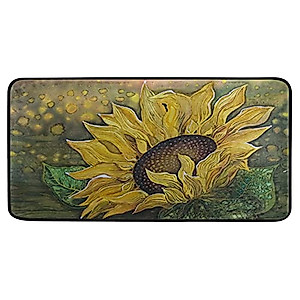 ALAZA Vintage Sunflower Floral Art Area Rug 39 x 20 Inch, Non-Slip Floor Mat Washable Runner Rug for Kitchen Hallway Entryway Living Room Bedroom Dorm Home Decor