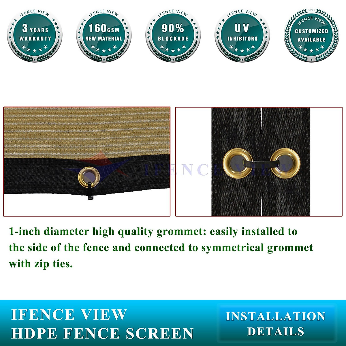 Ifenceview 4'x5' to 4'x50' Beige Shade Cloth/Fence Privacy Screen Fabric Mesh Net for Construction Site, Yard, Driveway, Garden, Railing, Canopy, Awning 160 GSM UV Protection (4'x8')