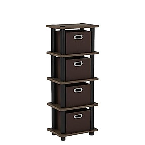 FURINNO Turn-N-Tube 4-Bins System Rack, Columbia Walnut/Black/Dark Brown
