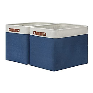 DULLEMELO Collapsible Bundle Baskets 2 Large Baskets 16"x12"x12" + 4 Cube Baskets 11"x11"x11"（White&Blue)