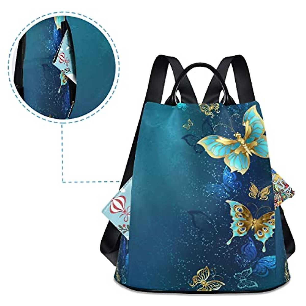 ALAZA Butterfly Golden Star Women Backpack Anti Theft Back Pack Shoulder Fashion Bag Purse
