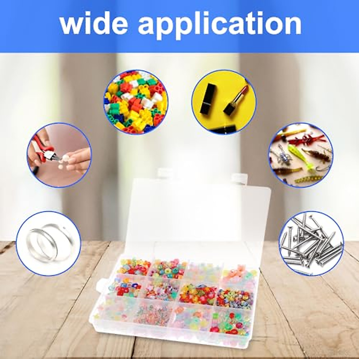 DSLSQD Bead Organizer Box, 1 Pack 12 Grids Plastic Storage Box with 18 Removable Grids Compartments, Small Plastic Jewelry Organizer Box for Beads Jewelry Earring Cosmetics Craft Tackle Pills