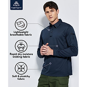 Haimont Tactical Polo Shirts for Men, Mens Outdoor Sport Performance Long Sleeve Quick Dry Polyester Golf Shirts Dark Blue, S