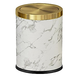 LEASYLIFE 15L4gallon,Leather Trash can,Bathroom Garbage can with lid,Trash Can with Flipping Lid,Garbage cans for Kitchen，Living Room. Metallic Gold (Marble)