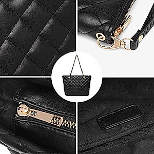 XB Tote Purse and Handbags Set for Women Leather Quilted Shoulder Bag Wristlet Wallet Zipper 2pcs Purse Set (Black)