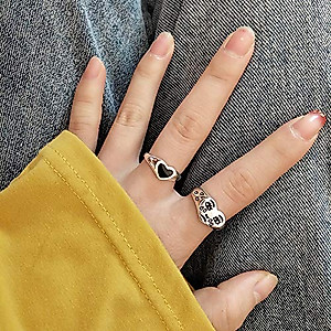 Vintage Cry Heart Ring Tear Weep Face Lacrimation Grieved Upset Wretched Sorry Sad Expression Peach Love Cuff Band Ring for Women Odd Novel Jewelry Gifts-A cry