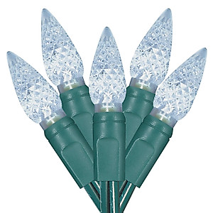 Dalla Costa 50 Count C3 Faceted Christmas Mini Light Set Indoor/Outdoor Use String Lights for Garden Christmas Tree Patio Lawn Party Home 120V UL Certified Green Wire 17 Feet (Cool White)