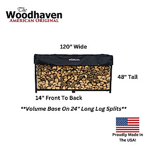 Woodhaven 10 Foot Black Firewood Log Rack With Optional Seasoning Cover - Made In The USA - Lifetime Structural Warranty - Steel Outdoor Rack with Black Texture Powder Coat Finish (Cover)