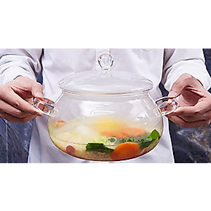 Kityemo 2.8L/95Oz Glass Pans Clear Glass Pots for Cooking with Lids Saucepan with Cover Simmer Pot Heat-Resistant Glass Stovetop Pot And Pan Stockpots for Noodles, Soup, Cereals, Fruits