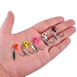 10Piece Fishing Jig Head with Willow Blade 3D Eyes Fishing Jigs Spoon Weighted Head Spin Jig Hook Lure Kit for Panfish Crappie