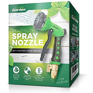 Signature Garden Heavy-Duty Water Hose Spray Nozzle - Comfort-Grip Hose Attachment - 8 Different Spray Patterns - Garden Hose Nozzle for Watering Lawns & Gardens, Washing Cars & Pets (Green)
