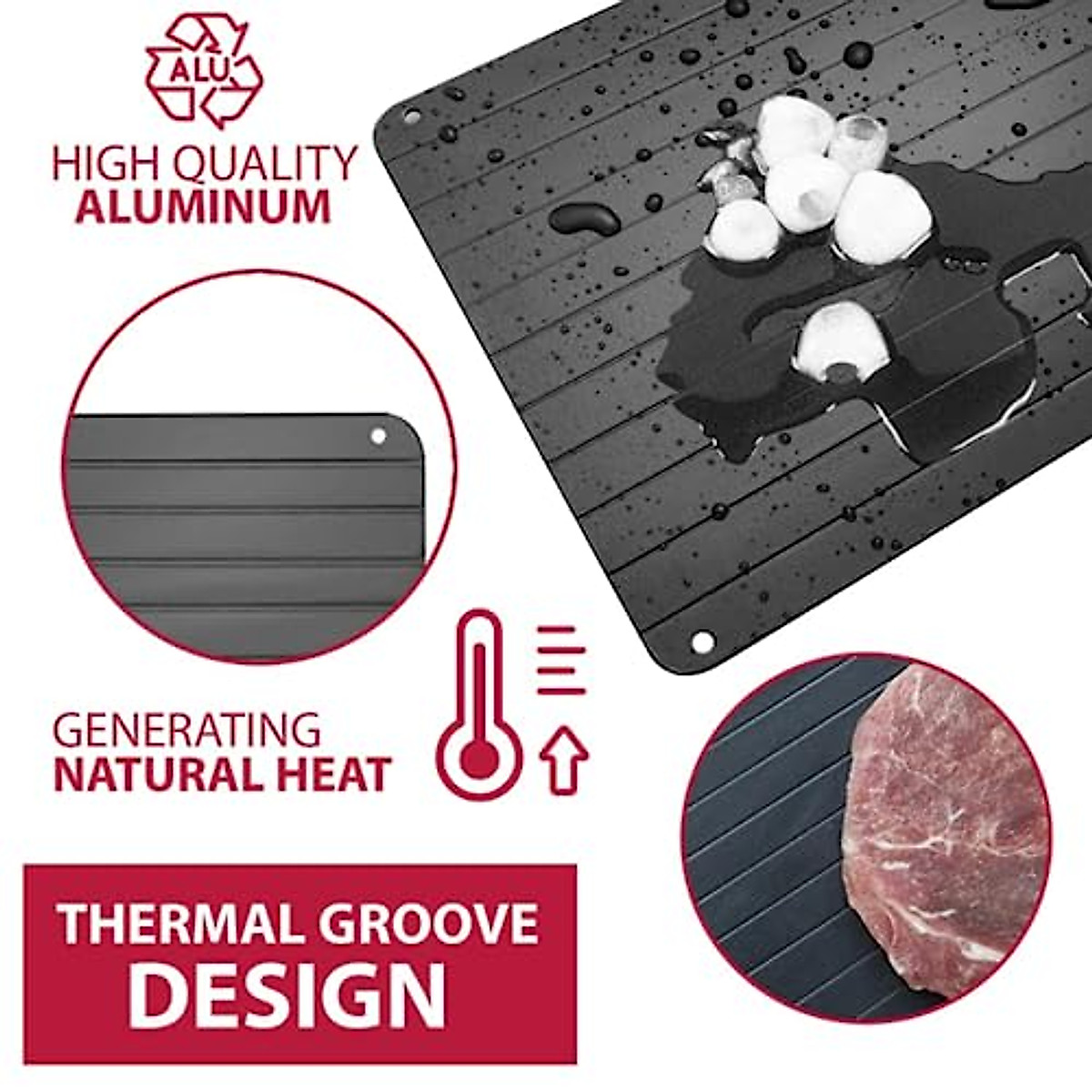 13MARCH Defrosting Tray for Frozen Meat, Premium Quality Aluminum Metal Thawing Tray, Quick Defrost for Frozen Food, Very Fast Meat Defroster - Medium