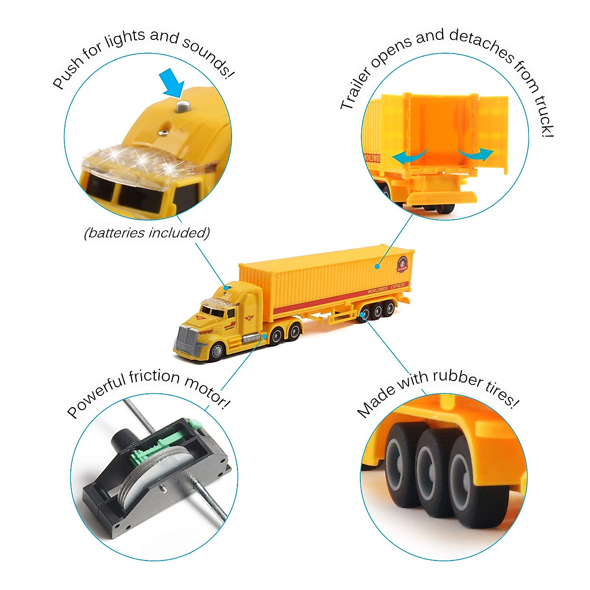 Vokodo Toy Semi Truck Trailer 14.5" Friction Powered with Lights and Sound Back Opens Kids Push and Go Big Rig Carrier Transport Vehicle Semi-Truck Pretend Play Car Great Gift for Children Boys Girls