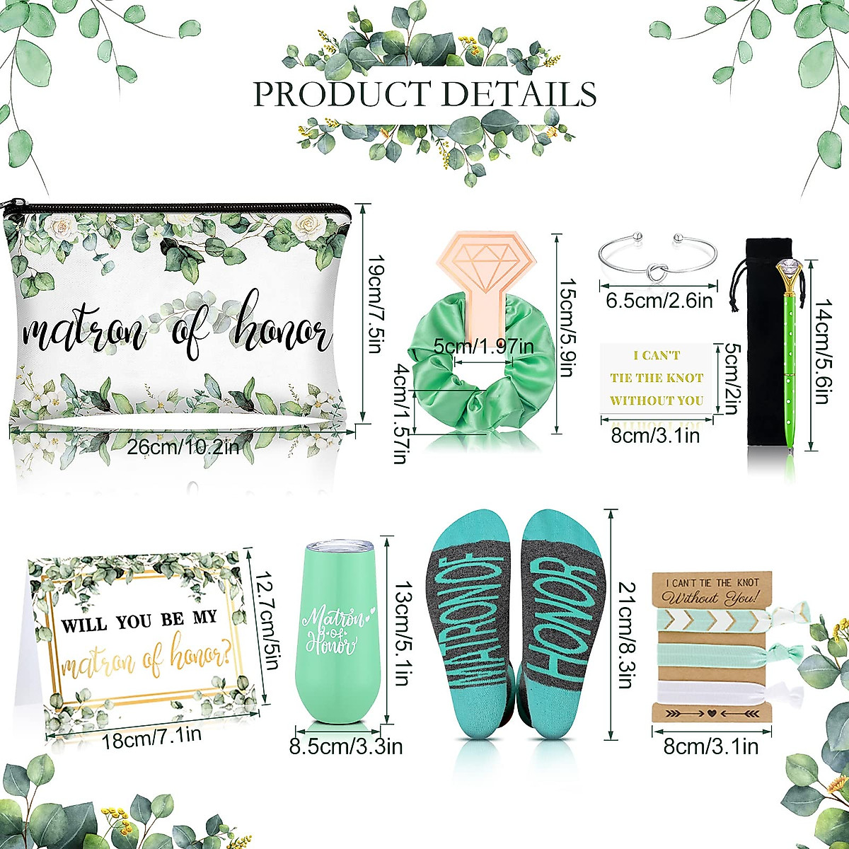 13Pcs Bridesmaid Proposal Gifts Maid of Honor Gifts Matron of Honor Gift Will You Be My Bridesmaid Gift Box Set Wine Tumblers Socks Scrunchie Pen for Wedding Bachelorette Party Supply (Bright)