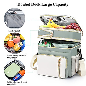 BAGNN Lunch Box & Lunch Bag for Women Men, Large Insulated Adult Lunch Box Leakproof Lunchbox Cooler Bag for Work Picnic Beach,16L, Olive Green & White
