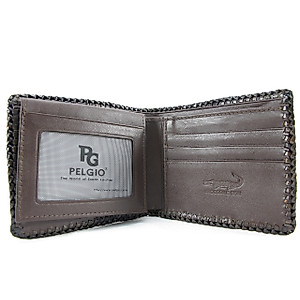 Pelgio Genuine Crocodile Alligator Backbone Skin Handmade Bifold Wallet (Chocolate Brown)