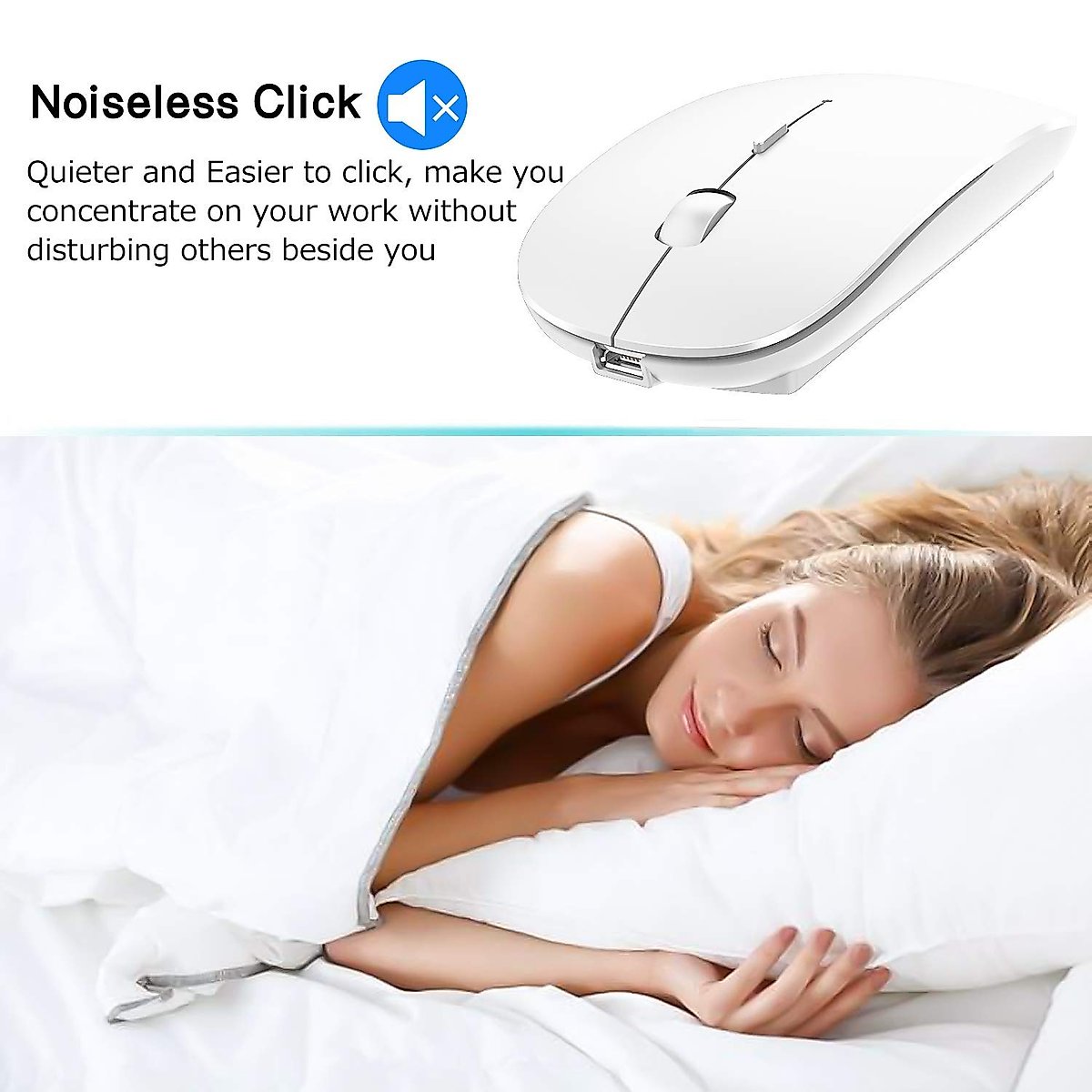 Bluetooth Wireless Mouse, Dual Mode Slim Rechargeable Wireless Mouse Silent Cordless Mouse with Bluetooth 4.0 and 2.4G Wireless, Compatible with Laptop, PC, Windows Mac Android OS Tablet (White)