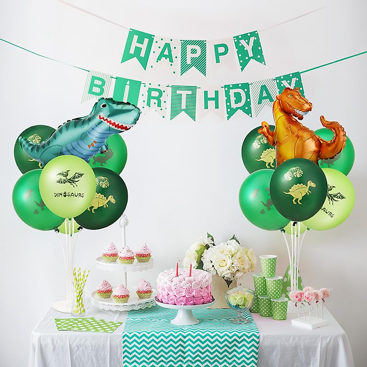 Hoemwarm Dino Balloons Dinosaur Balloons Stand Kit for Table Centerpiece Dinosaur Foil Balloons for Birthday Childrens Party Jungle Jurassic Dinosaur Themed Decoration for Kids Baby Shower Supplies