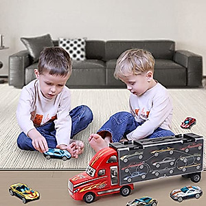 Toy Truck Transport Car Carrier - 18 Sport Cars in Truck Toys, Toys for Boys and Girls Age 3-10 yrs Old, Ideal Party Christmas Birthday Gift for Kids