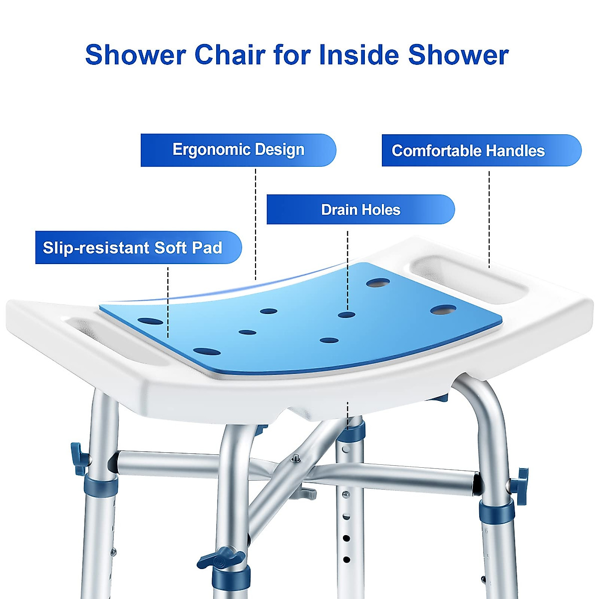 Aliseniors Shower Chair for Inside Shower - Nonslip Bath Shower Stool with Padded Seat Holes for Tub and Bathroom - Comfortable Bathing Bench for Elderly, Senior or Disabled and Handicap