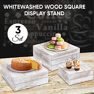 3 Pcs Whitewashed Square Wood Display Stand , Crate Style Cake Stand , Risers for Cupcake , Appetizer Dessert Rustic Cupcake Stand , Stackable Wood Cake Stand , Risers for display , Plant Riser.