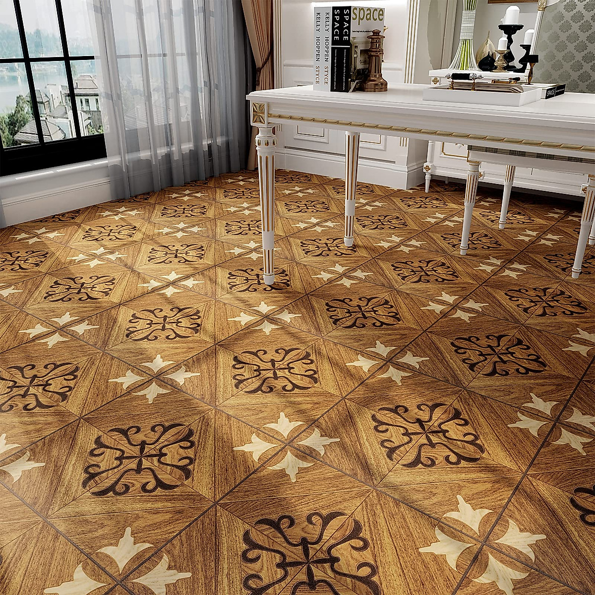 YENHOME Brown Peel and Stick Floor Tile Waterproof 12x12 in Kitchen Bathroom Floor Tile Vinyl Flooring Peel and Stick Flooring Roll Wood Planks 3 PCS Laminate Flooring Stick on Floor Tile Removable