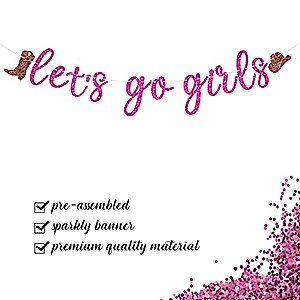 Let's Go Girls Banner, Nashville Bachelorette Party Decorations, Disco Cowgirl Birthday Party Supplies, Western Rodeo Garland Sign, Pre-strung, Pink Glitter