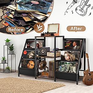 Record Player Stand with Vinyl Storage, Record Player Table with Vinyl Record Storage Holds 220 Albums, Turntable Stand with Record Holder Vinyl Display Shelf, Record Player Cabinet for Living Room