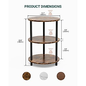 Frylr Round End Tables Living Room Set of 2 - Small Accent Table with Round Top for Stylish Bedside or Side Table Use in Small Spaces, Robust Metal Frame, Brown