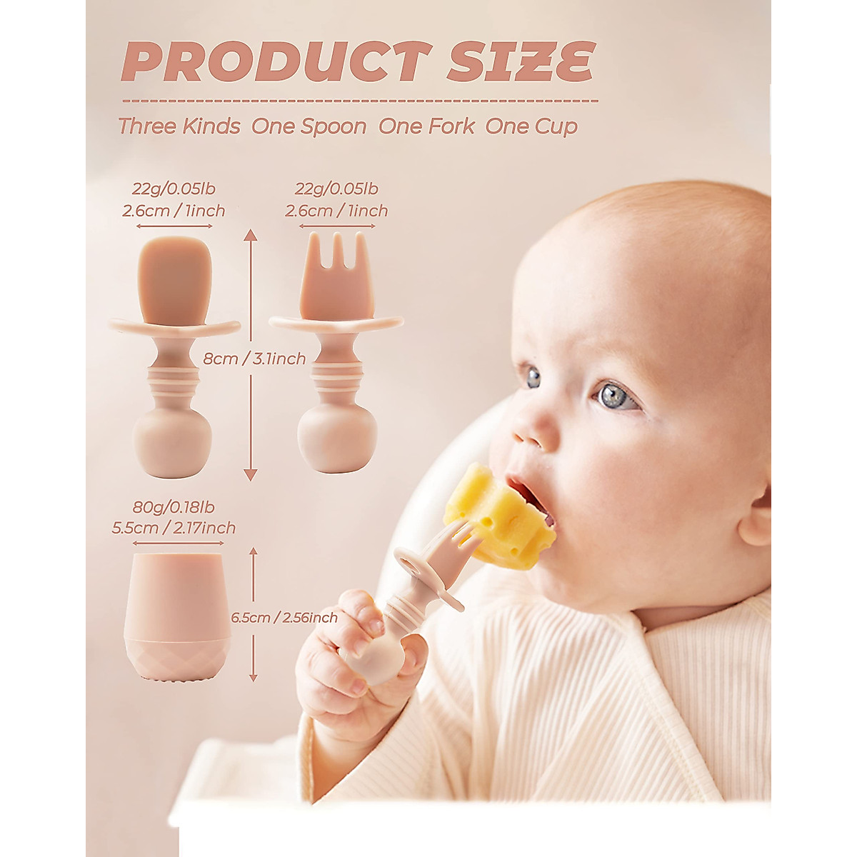 3 Pcs Baby Utensils, Baby Spoons Self Feeding 6 Months with Baby Fork and Silicone Baby Cup, Baby Utensils 6-12 Months, Toddler Utensils for Baby Led Weaning (Blush)…