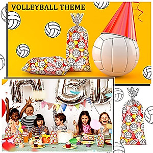 Outus 100 Pieces Volleyball Bags Volleyball Gifts Bags Volleyball Treat Bags Volleyball Print Cellophane Goody Bags with 200 Pieces Twist Ties for Birthday Party Supplies Goody Favor (Transparent)