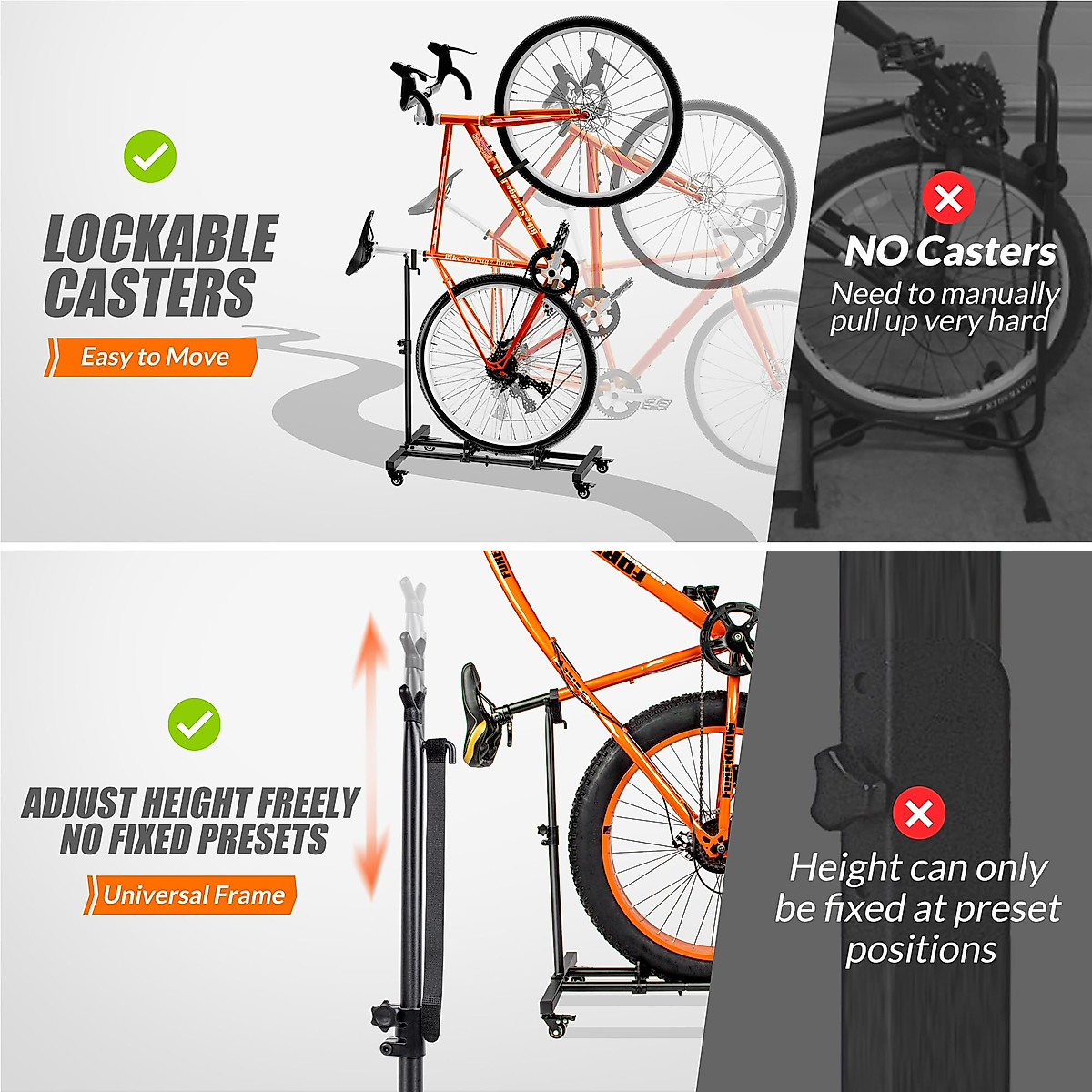 Sttoraboks Vertical Bike Stand, Freestanding Indoor Bike Storage Rack Upright Bicycle Floor Stand Indoor Bike Holder with Adjustable Height for Garage & Apartment - for Wheels Sizes up to 29”